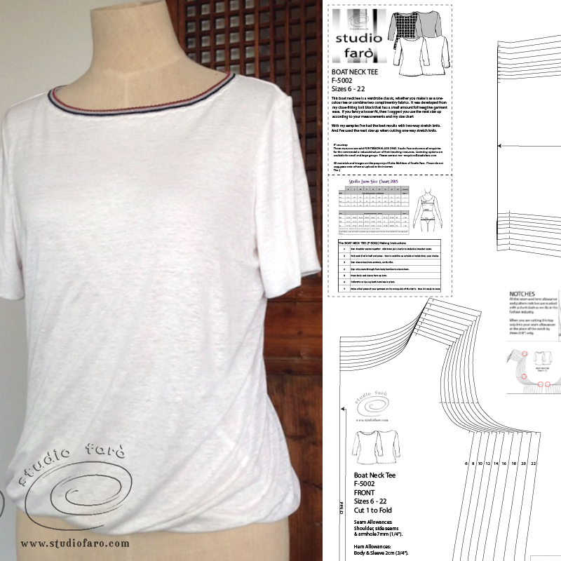 Studio Faro | Boat Neck Tee Shirt PDF Sewing Pattern